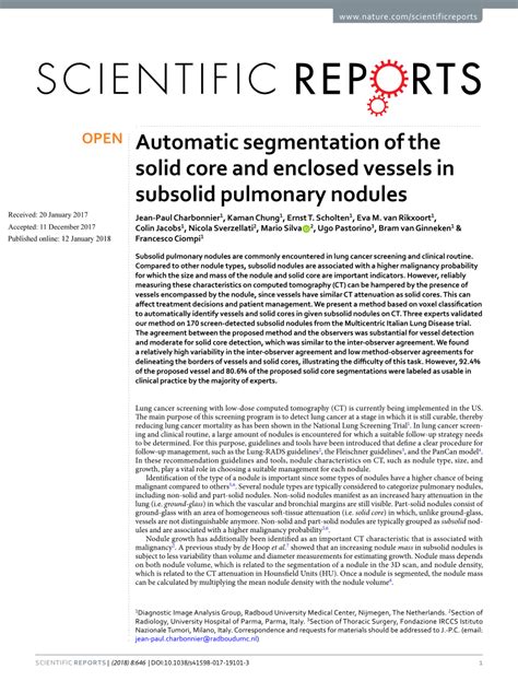 PDF Automatic Segmentation Of The Solid Core And Enclosed Vessels In Subsolid Pulmonary Nodules