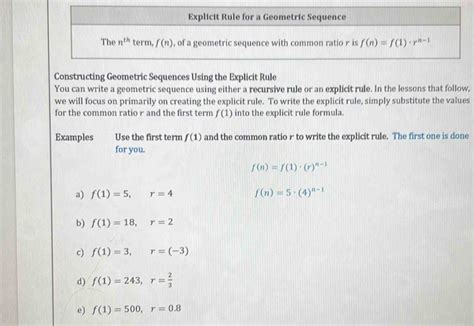 Explicit Rule For A Geometric Sequence The Nth Term Fn Of A Geometric Sequence Wi Math