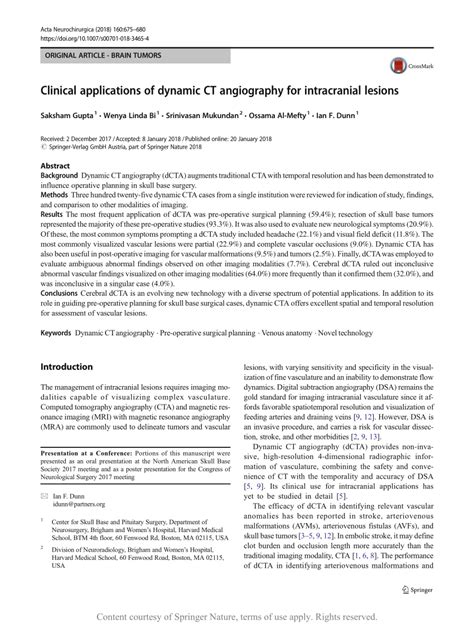 Clinical Applications Of Dynamic Ct Angiography For Intracranial Lesions Request Pdf