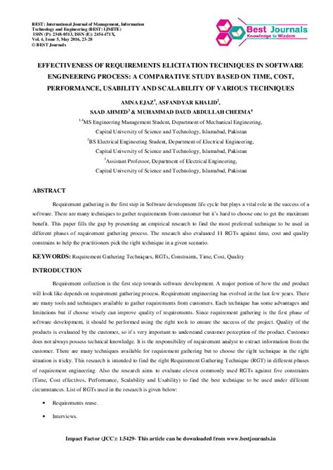 Pdf Effectiveness Of Requirements Elicitation Techniques In Software