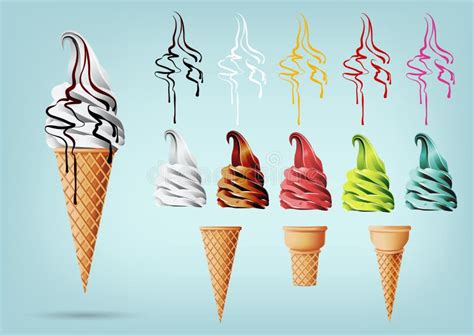 Template Colorful Ice Cream In The Cone Different Flavors Vector