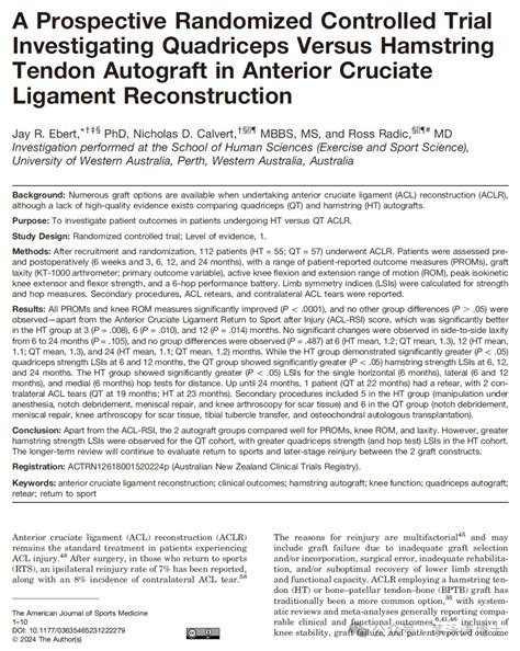 【ajsm速递】acl重建时股四头肌腱与腘绳肌腱自体移植物的前瞻性随机对照研究 知乎
