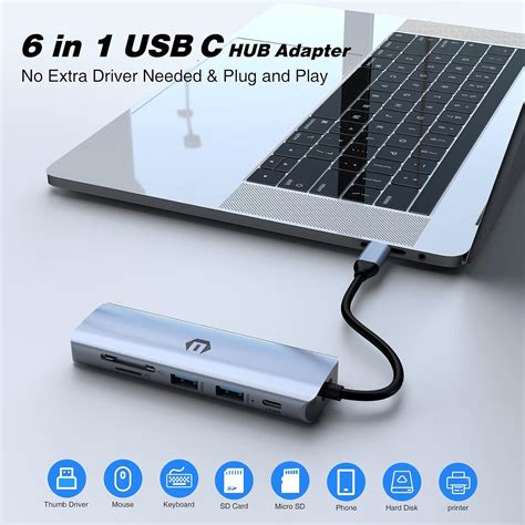 Hub Usb C 6 En 1 Adaptador Usb C De Doble Pantalla Dongle Usb C Con