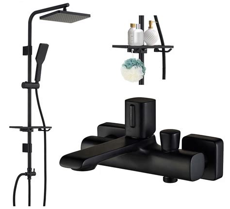 LOFT bateria wannowa czarna CUBIC długa wylewka DESZCZOWNICA 25 z Z