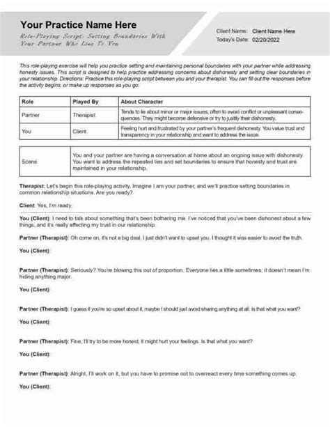 Setting Boundaries With Your Partner Who Lies To You Role Playing Script Pdf