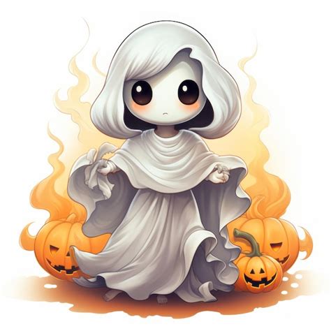 Premium Ai Image Bootiful Chibi Halloween Ghost On A Spooky White