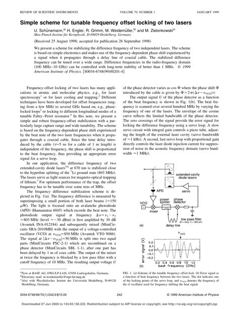 pdf simple scheme for tunable frequency offset locking of two lasers