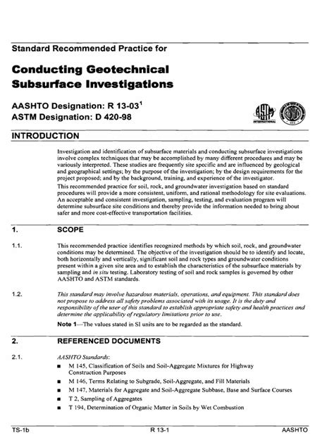 R 13 03 Conducting Geotechnical Subsurface Investigations Pdf