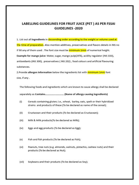 Labelling Guidelines As Per Fssai Prepared By Jeni Pdf Food Allergy Fat