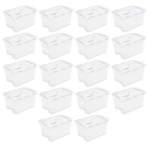 Sterilite 48 Qt Hinged Lid Storage Box Plastic Stackable Bin With Lid