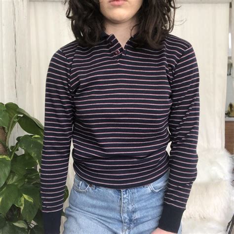 Super Cute Navy Striped Red And White Button Down Depop