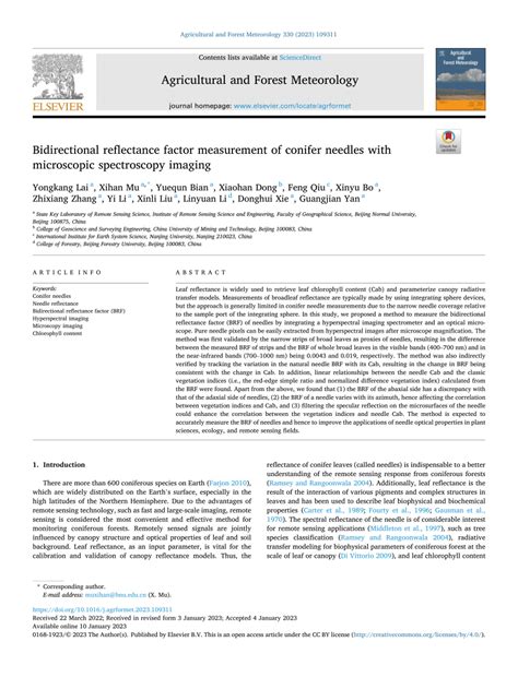 Pdf Bidirectional Reflectance Factor Measurement Of Conifer Needles
