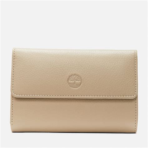 Portefeuille en cuir à rabat avec bouton pression en beige