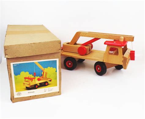 Stabil Kranauto Mit Originalkarton DDR Holzspielzeug Kran 16884