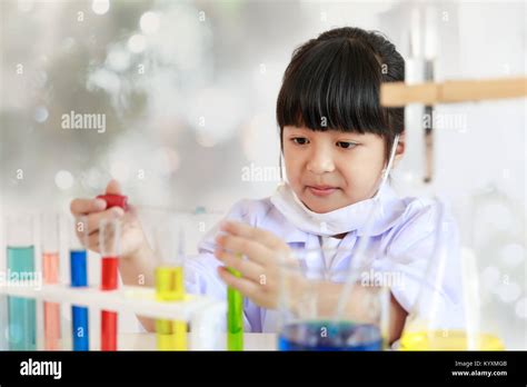 Asian Girl Doing Laboratory Test Science Classroom Stock Photo Alamy