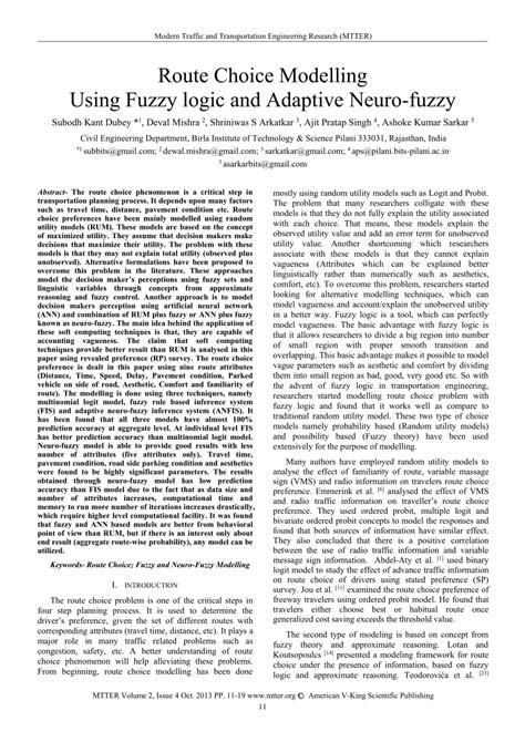 Pdf Route Choice Modelling Using Fuzzy Logic And Adaptive Neuro Fuzzy