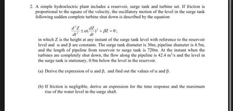 Solved A Simple Hydroelectric Plant Includes A Reservoir Chegg