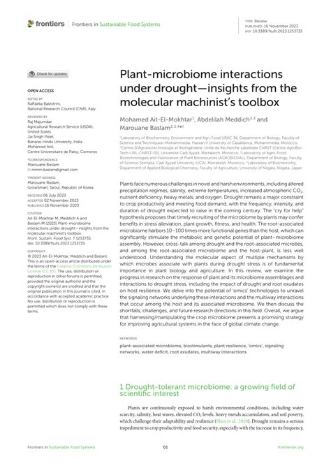 Pdf Plant Microbiome Interactions Under Drought—insights From The Molecular Machinists Toolbox