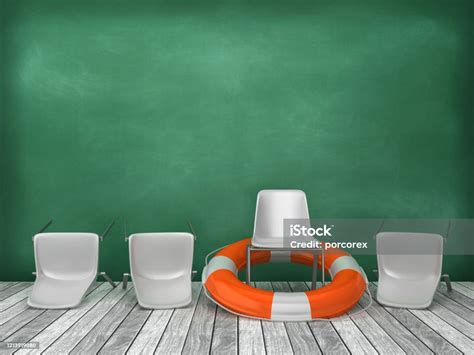 나무 바닥에 의자가있는 라이프 벨트 칠판 배경 3d 렌더링 녹색에 대한 스톡 사진 및 기타 이미지 녹색 담 경계 벽