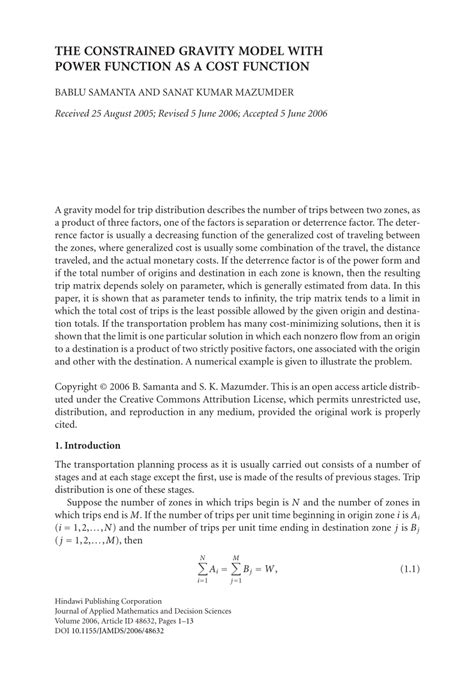 Pdf The Constrained Gravity Model With Power Function As A Cost Function