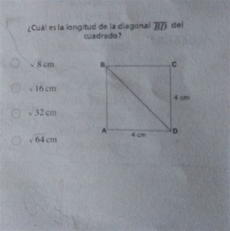 Cual Es La Longitud De La Diagonal Bd Del Cuadrado Brainly Lat