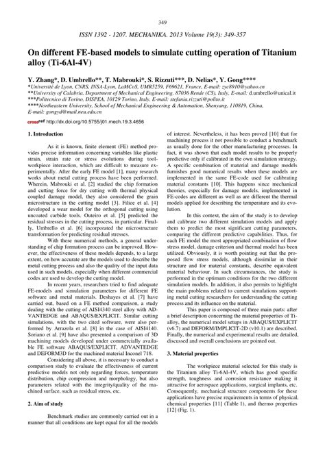Pdf On Different Fe Based Models To Simulate Cutting Operation Of Titanium Alloy Ti 6al 4v