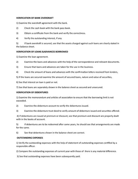 Bank Overdraft Finance VERIFICATION OF BANK OVERDRAFT Examine The Overdraft Agreement With