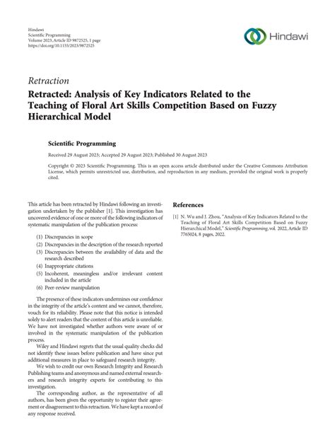 Pdf Retracted Analysis Of Key Indicators Related To The Teaching Of Floral Art Skills