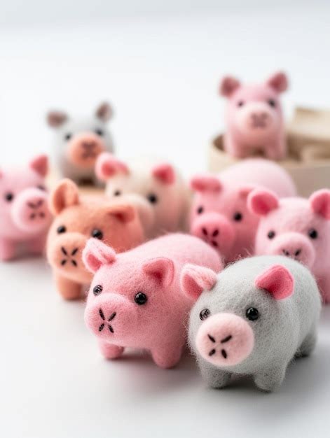 Una colección de pequeños juguetes de cerdo se alinean en un fondo