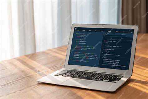 premium photo software development programming on computer screen for