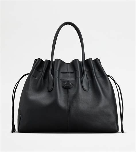 Woman Black Tods Di Bag In Leather Medium With Drawstring