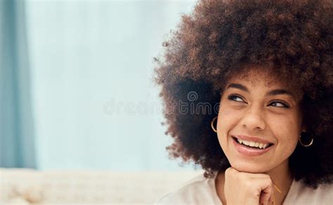 Happy Black Woman Daydream Thinking And Closeup With Vision Future