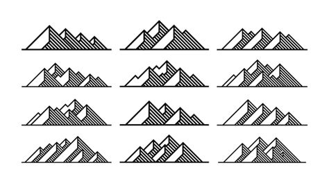 Conjunto De Design De Logotipo De ícone De Pico De Montanha De Linha
