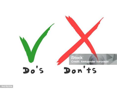 필기 할 Dont 레터링 디자인 흰색 배경에 고립 틱 마크와 적십자 확인란 아이콘을 선택 합니다 0명에 대한 스톡 벡터 아트 및