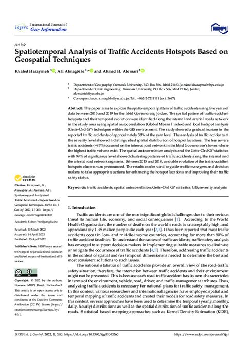 Pdf Spatiotemporal Analysis Of Traffic Accidents Hotspots Based On Geospatial Techniques