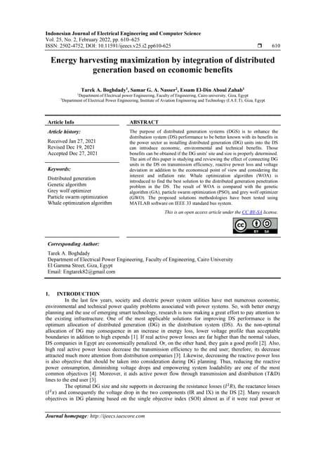 Energy Harvesting Maximization By Integration Of Distributed Generation