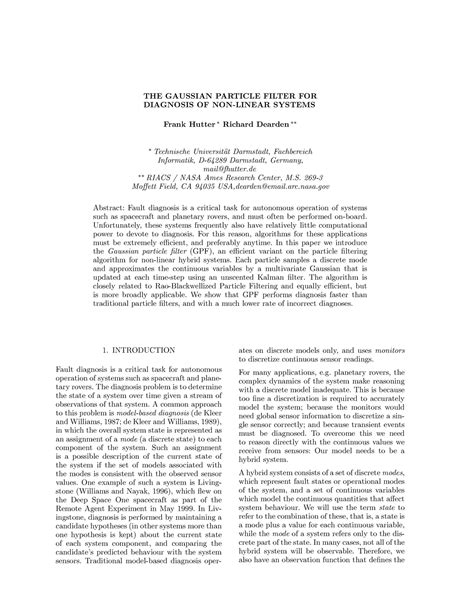 THE Gaussian Particle Filter Fordiagnosis OF NON Linear Systems THE GAUSSIAN PARTICLE FILTER