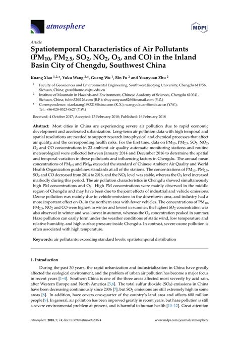 Pdf Spatiotemporal Characteristics Of Air Pollutants Pm10 Pm25 So2 No2 O3 And Co In