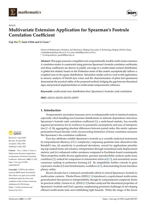 Pdf Multivariate Extension Application For Spearmans Footrule Correlation Coefficient