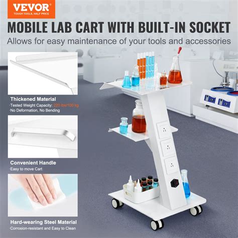 Vevor Lab Trolley Rolling Lab Cart With Built In Socket 3 Layer Metal