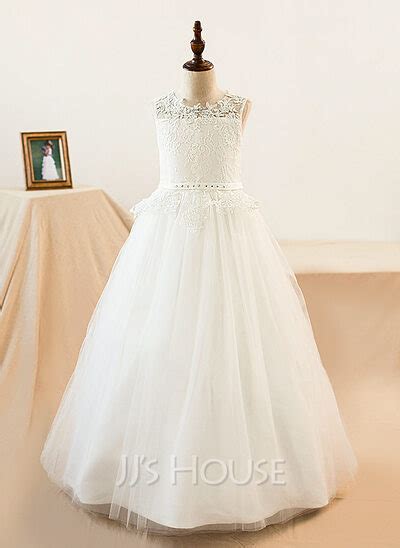 Robe Marquise Princesse Col Rond Longueur Ras Du Sol Tulle Robe De Demoiselle D Honneur Junior