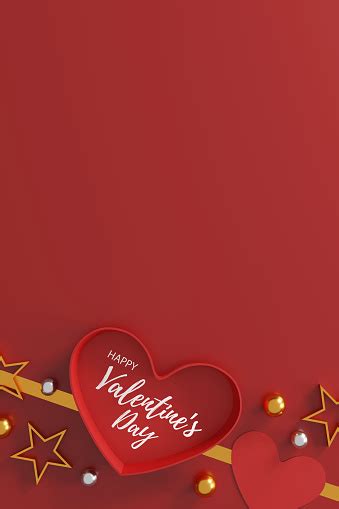 해피 발렌타인 데이 컨셉 빨간 배경에 하트 모양 선물 상자 텍스트 공간을 사용할 수 있습니다 플랫 레이 맨 위 보기입니다 3d 일러스트레이션 배경 주제에 대한 스톡 사진 및