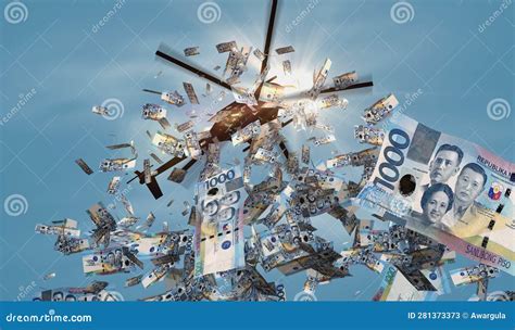 Philippines Peso Php Banknotes Helicopter Money Dropping 3d