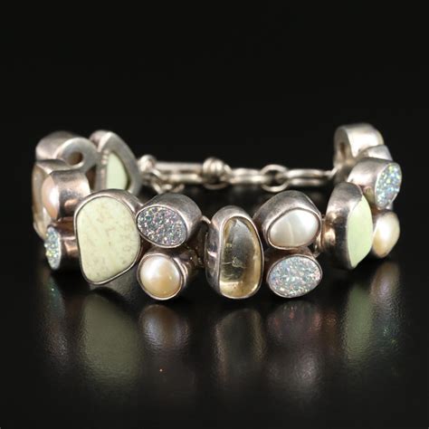 Starborn Creations Sterling Pearl Jasper And Gemstone Bracelet Ebth
