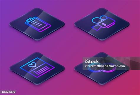 체크리스트 인사말 카드 시네마 카메라 및 웨딩 링이있는 Isometric 라인 클립 보드를 설정합니다 파란색 정사각형 버튼 벡터 3월에 대한 스톡 벡터 아트 및 기타 이미지