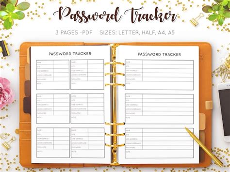 Calendars And Planners Password Keeper Editable Fillable Password Tracker Password Organizer