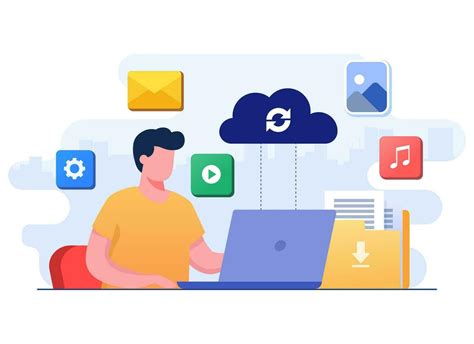 man working with cloud computing and database service synchronize data