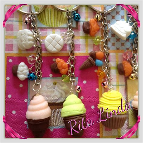 Llaveros de porcelana fría Cake Toppers Pasta Charm Bracelet Cold Cold Porcelain Key Fobs