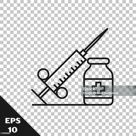 Aiguille Médicale De Ligne Noire Avec Laiguille Et La Fiole Ou Licône