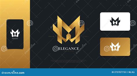 Abstract And Elegant Initial Letter M And W Logo Design In Gold